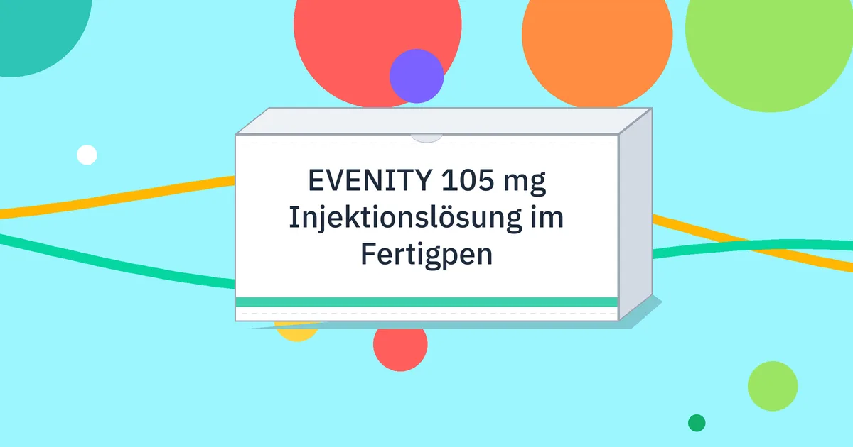 Symbolbild: Packung mit der Aufschrift EVENITY 105 mg Injektionslösung im Fertigpen (PZN 19692532) – Verfügbarkeit und Bezug in Apotheken in Frankfurt am Main