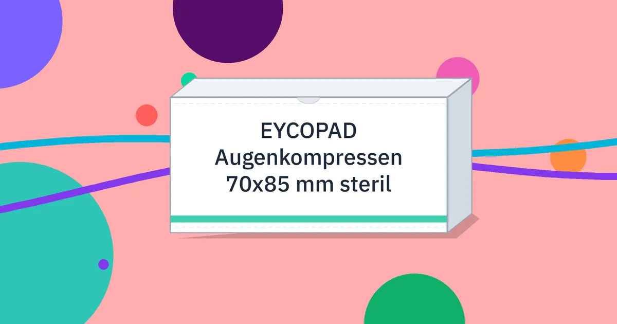 Symbolbild: Packung mit der Aufschrift EYCOPAD Augenkompressen 70x85 mm steril (PZN 02733310) – Verfügbarkeit und Bezug in Apotheken in Frankfurt am Main