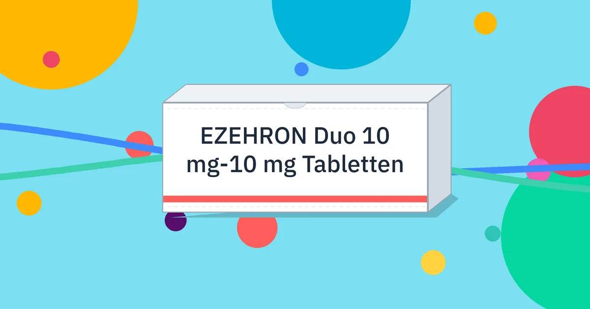 Symbolbild: Packung mit der Aufschrift EZEHRON Duo 10 mg-10 mg Tabletten (PZN 15264006) – Verfügbarkeit und Bezug in Apotheken in Frankfurt am Main