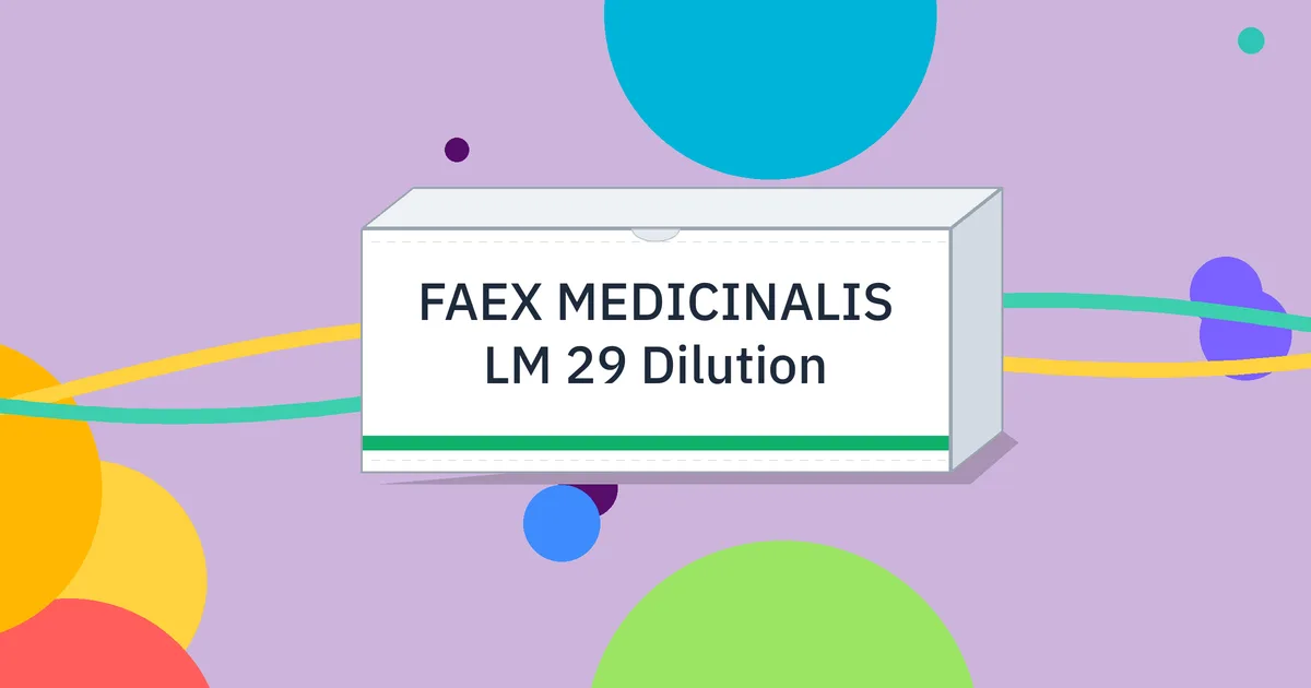 Symbolbild: Packung mit der Aufschrift FAEX MEDICINALIS LM 29 Dilution (PZN 13486240) – Verfügbarkeit und Bezug in Apotheken in Frankfurt am Main