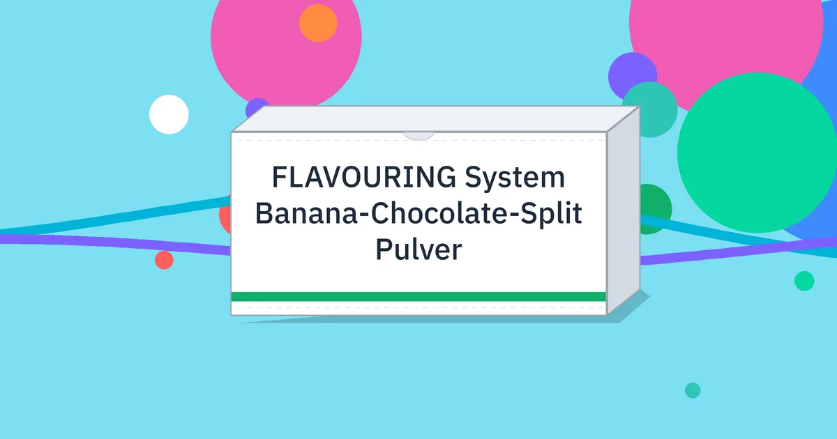 Symbolbild: Packung mit der Aufschrift FLAVOURING System Banana-Chocolate-Split Pulver (PZN 13235012) – Verfügbarkeit und Bezug in Apotheken in Frankfurt am Main