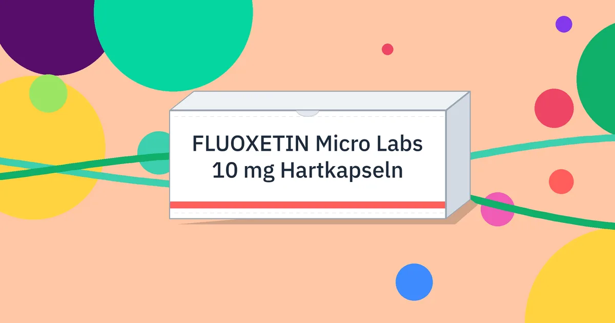 Symbolbild: Packung mit der Aufschrift FLUOXETIN Micro Labs 10 mg Hartkapseln (PZN 18354477) – Verfügbarkeit und Bezug in Apotheken in Frankfurt am Main