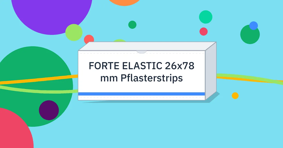 Symbolbild: Packung mit der Aufschrift FORTE ELASTIC 26x78 mm Pflasterstrips (PZN 18105627) – Verfügbarkeit und Bezug in Apotheken in Frankfurt am Main