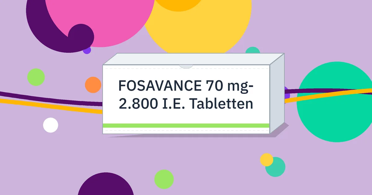 Symbolbild: Packung mit der Aufschrift FOSAVANCE 70 mg-2.800 I.E. Tabletten (PZN 19177391) – Verfügbarkeit und Bezug in Apotheken in Frankfurt am Main