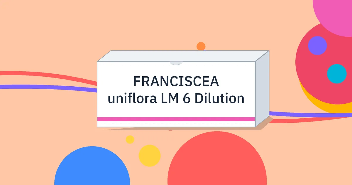 Symbolbild: Packung mit der Aufschrift FRANCISCEA uniflora LM 6 Dilution (PZN 13491034) – Verfügbarkeit und Bezug in Apotheken in Frankfurt am Main