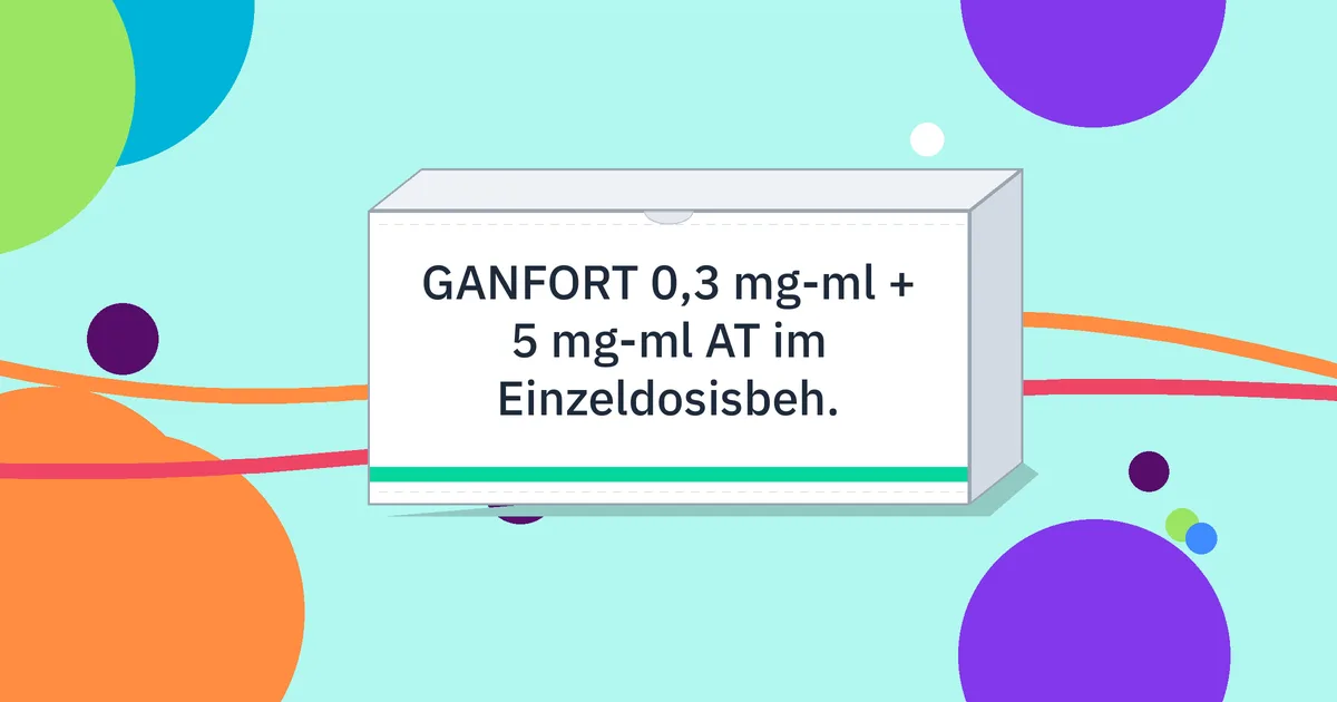 Symbolbild: Packung mit der Aufschrift GANFORT 0,3 mg-ml + 5 mg-ml AT im Einzeldosisbeh. (PZN 15621340) – Verfügbarkeit und Bezug in Apotheken in Frankfurt am Main