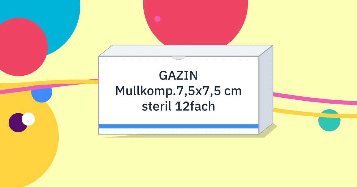 Symbolbild: Packung mit der Aufschrift GAZIN Mullkomp.7,5x7,5 cm steril 12fach (PZN 03777597) – Verfügbarkeit und Bezug in Apotheken in Frankfurt am Main