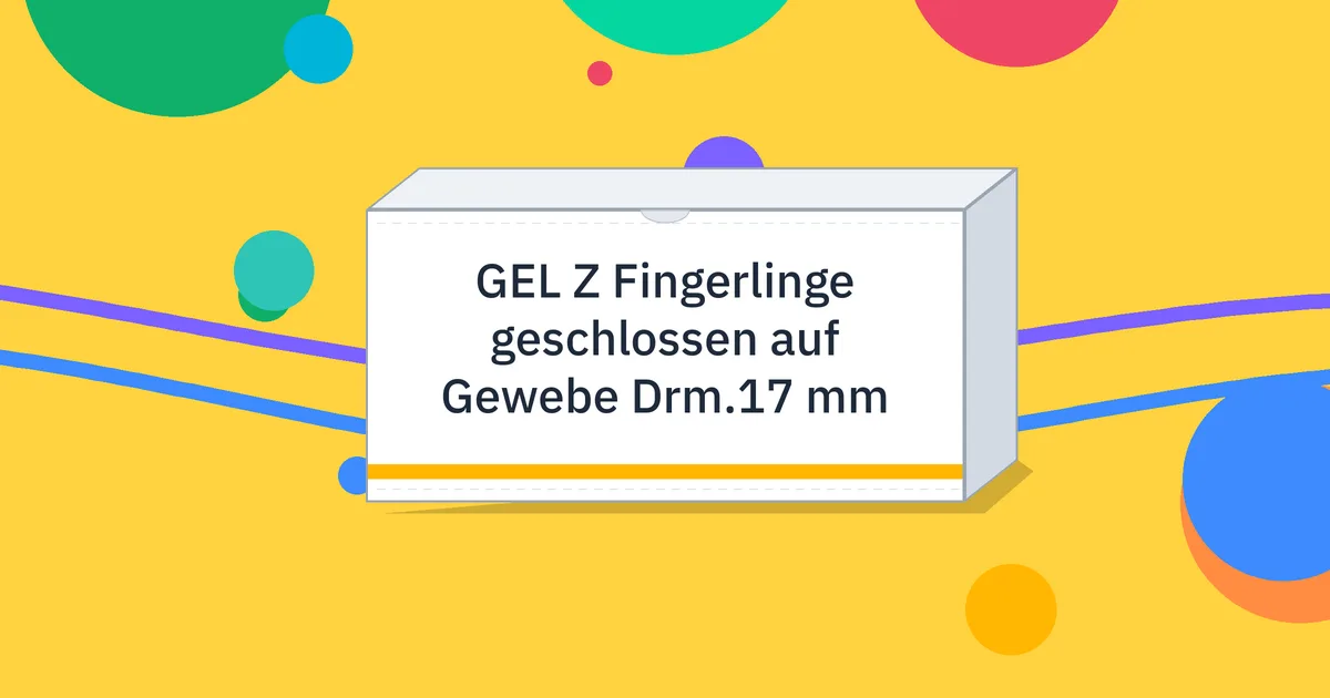Symbolbild: Packung mit der Aufschrift GEL Z Fingerlinge geschlossen auf Gewebe Drm.17 mm (PZN 11078867) – Verfügbarkeit und Bezug in Apotheken in Frankfurt am Main