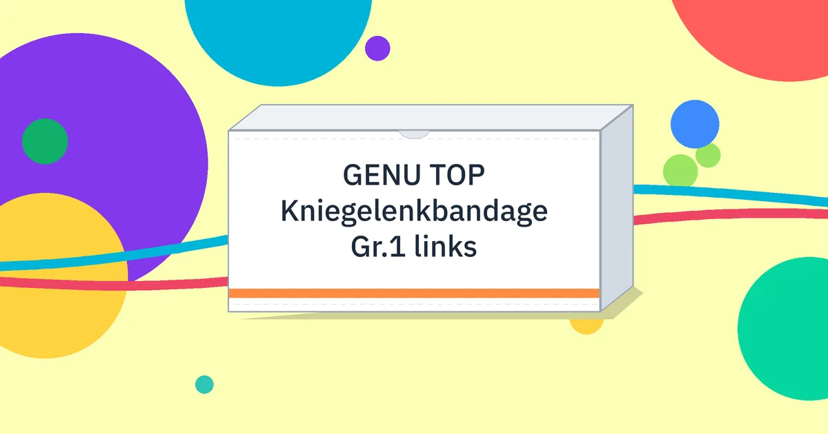 Symbolbild: Packung mit der Aufschrift GENU TOP Kniegelenkbandage Gr.1 links (PZN 05045800) – Verfügbarkeit und Bezug in Apotheken in Frankfurt am Main