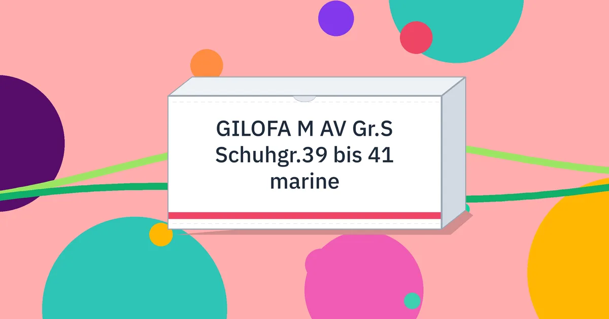 Symbolbild: Packung mit der Aufschrift GILOFA M AV Gr.S Schuhgr.39 bis 41 marine (PZN 16726029) – Verfügbarkeit und Bezug in Apotheken in Frankfurt am Main