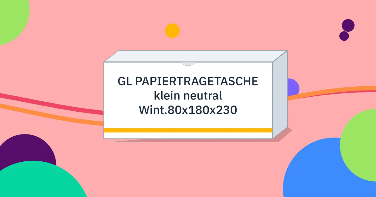 Symbolbild: Packung mit der Aufschrift GL PAPIERTRAGETASCHE klein neutral Wint.80x180x230 (PZN 17992431) – Verfügbarkeit und Bezug in Apotheken in Frankfurt am Main