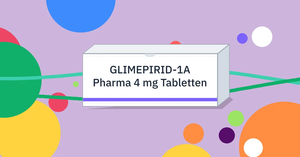 Symbolbild: Packung mit der Aufschrift GLIMEPIRID-1A Pharma 4 mg Tabletten (PZN 04537702) – Verfügbarkeit und Bezug in Apotheken in Frankfurt am Main