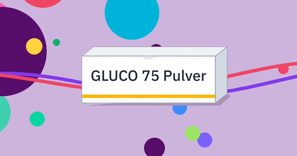 Symbolbild: Packung mit der Aufschrift GLUCO 75 Pulver (PZN 09942206) – Verfügbarkeit und Bezug in Apotheken in Frankfurt am Main