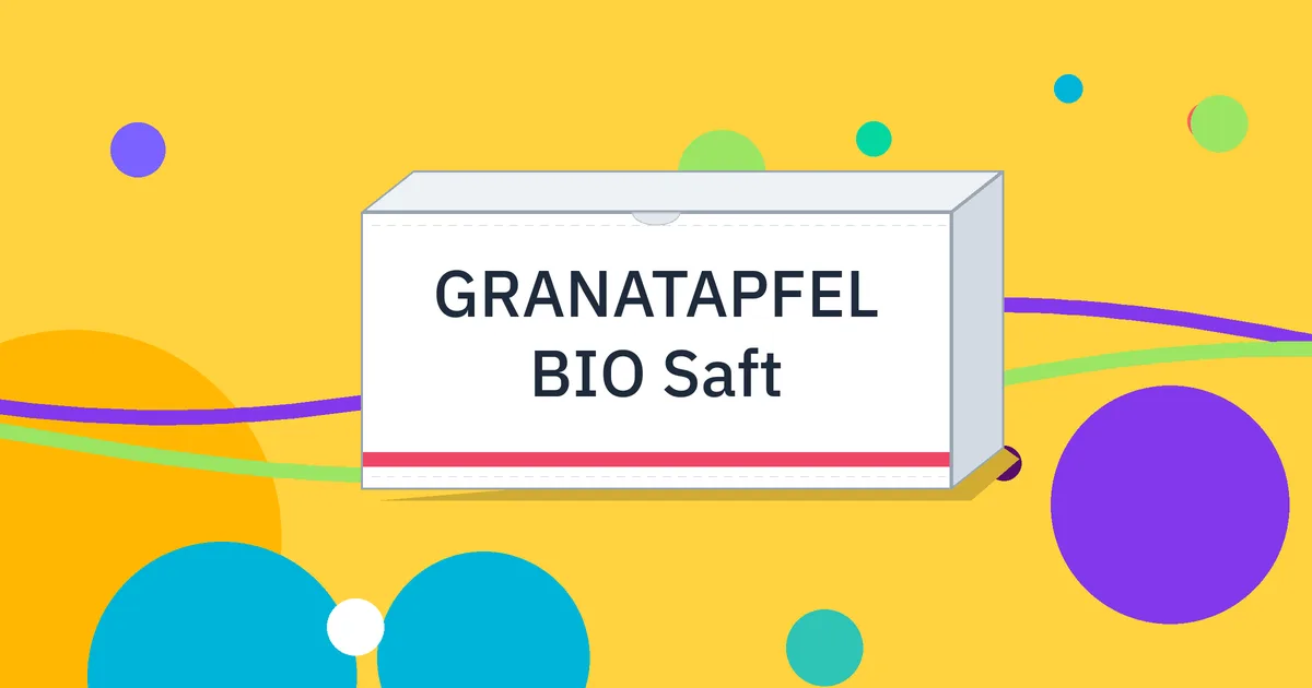 Symbolbild: Packung mit der Aufschrift GRANATAPFEL BIO Saft (PZN 03080979) – Verfügbarkeit und Bezug in Apotheken in Frankfurt am Main