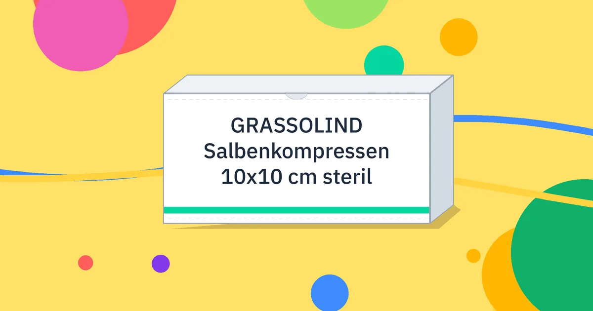 Symbolbild: Packung mit der Aufschrift GRASSOLIND Salbenkompressen 10x10 cm steril (PZN 15824669) – Verfügbarkeit und Bezug in Apotheken in Frankfurt am Main