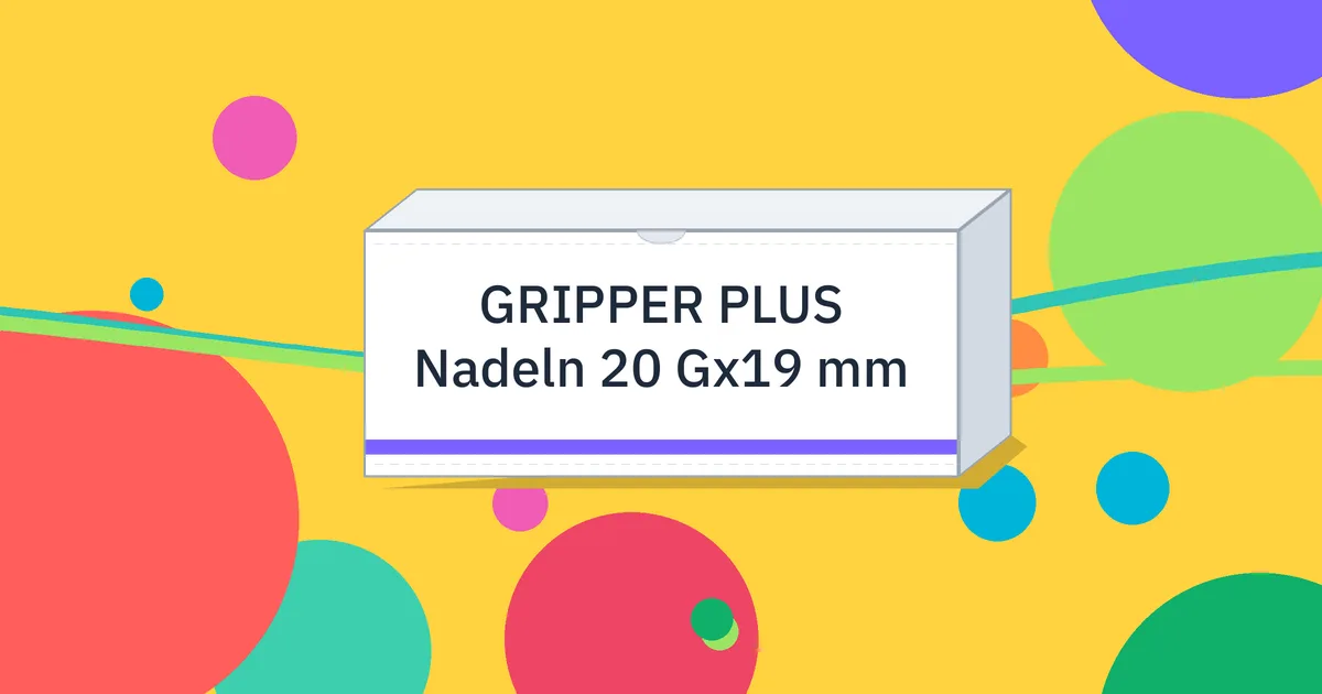 Symbolbild: Packung mit der Aufschrift GRIPPER PLUS Nadeln 20 Gx19 mm (PZN 00108507) – Verfügbarkeit und Bezug in Apotheken in Frankfurt am Main
