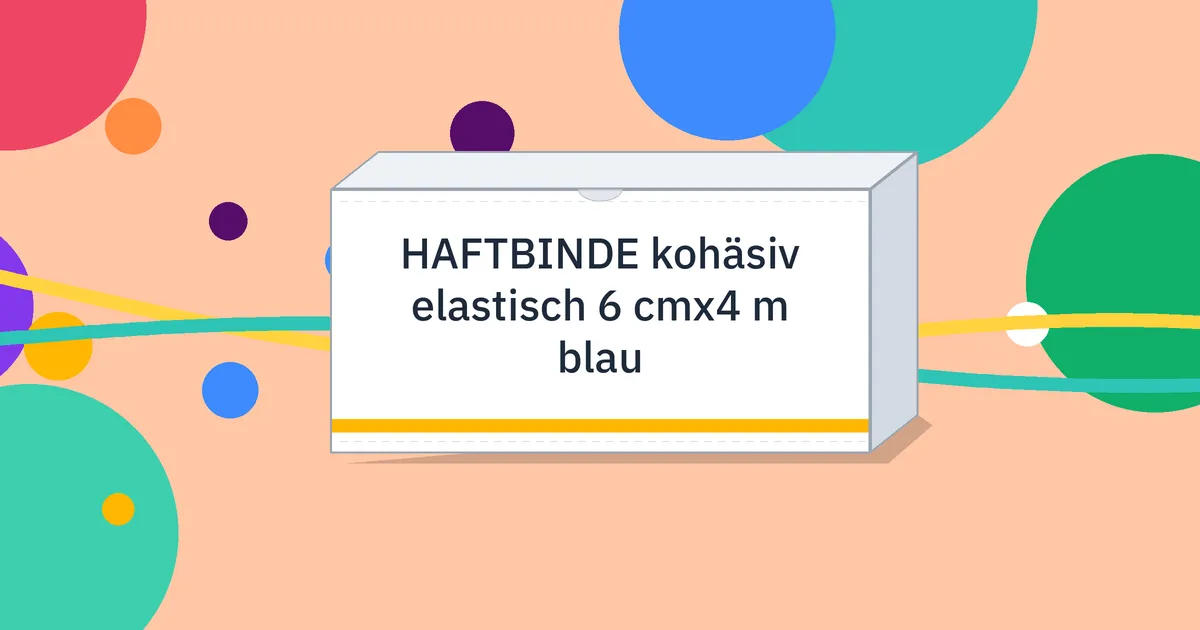 Symbolbild: Packung mit der Aufschrift HAFTBINDE kohäsiv elastisch 6 cmx4 m blau (PZN 10404448) – Verfügbarkeit und Bezug in Apotheken in Frankfurt am Main