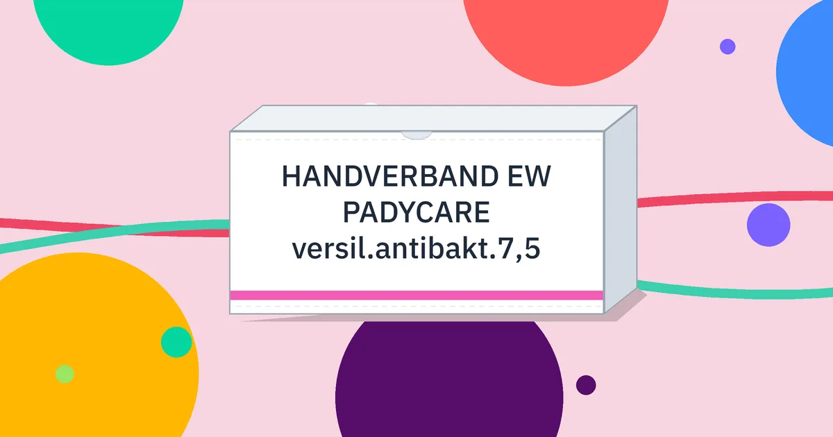 Symbolbild: Packung mit der Aufschrift HANDVERBAND EW PADYCARE versil.antibakt.7,5 (PZN 10939480) – Verfügbarkeit und Bezug in Apotheken in Frankfurt am Main