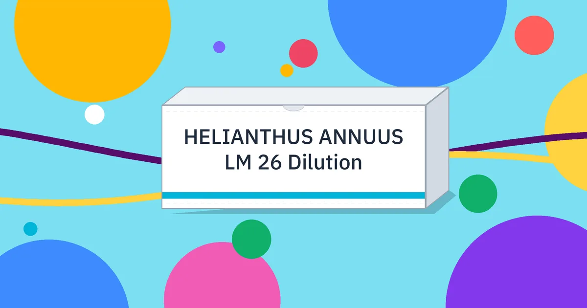 Symbolbild: Packung mit der Aufschrift HELIANTHUS ANNUUS LM 26 Dilution (PZN 12885972) – Verfügbarkeit und Bezug in Apotheken in Frankfurt am Main