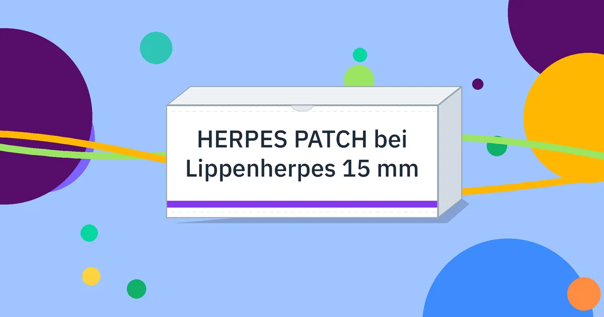 Symbolbild: Packung mit der Aufschrift HERPES PATCH bei Lippenherpes 15 mm (PZN 20128452) – Verfügbarkeit und Bezug in Apotheken in Frankfurt am Main