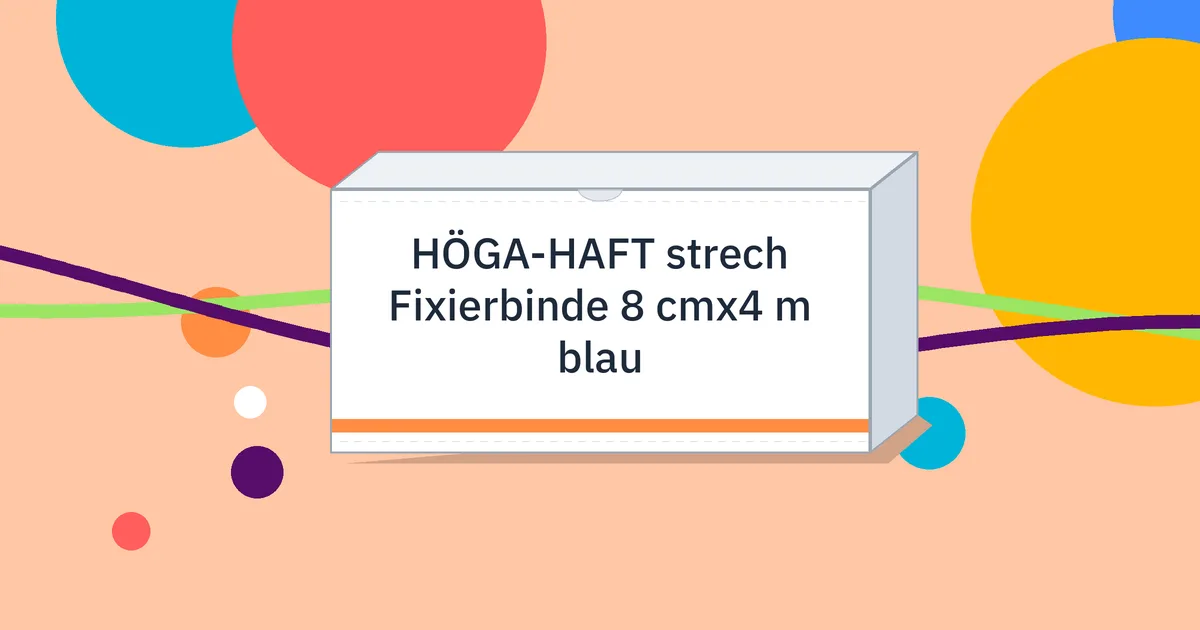 Symbolbild: Packung mit der Aufschrift HÖGA-HAFT strech Fixierbinde 8 cmx4 m blau (PZN 20032309) – Verfügbarkeit und Bezug in Apotheken in Frankfurt am Main