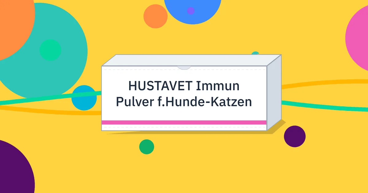 Symbolbild: Packung mit der Aufschrift HUSTAVET Immun Pulver f.Hunde-Katzen (PZN 11145405) – Verfügbarkeit und Bezug in Apotheken in Frankfurt am Main