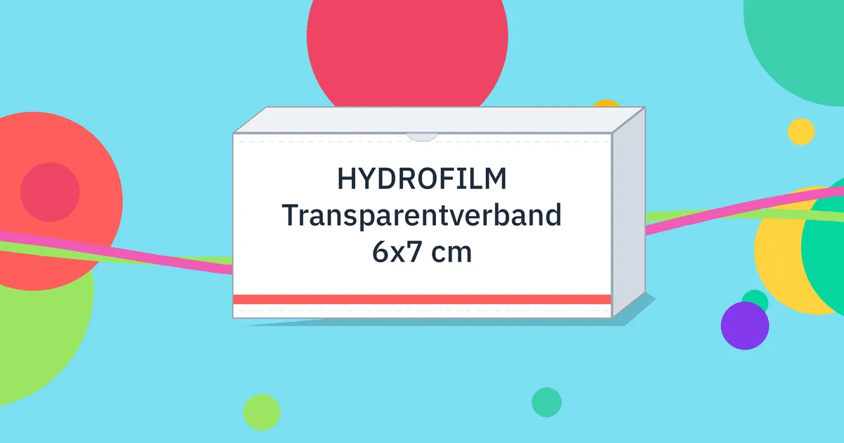 Symbolbild: Packung mit der Aufschrift HYDROFILM Transparentverband 6x7 cm (PZN 10185615) – Verfügbarkeit und Bezug in Apotheken in Frankfurt am Main