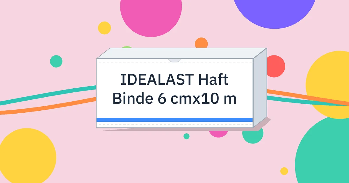 Symbolbild: Packung mit der Aufschrift IDEALAST Haft Binde 6 cmx10 m (PZN 11318490) – Verfügbarkeit und Bezug in Apotheken in Frankfurt am Main
