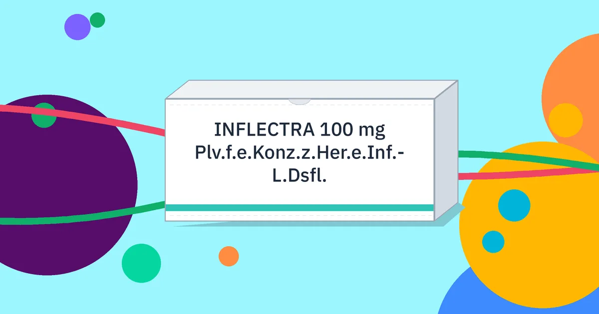 Symbolbild: Packung mit der Aufschrift INFLECTRA 100 mg Plv.f.e.Konz.z.Her.e.Inf.-L.Dsfl. (PZN 11155869) – Verfügbarkeit und Bezug in Apotheken in Frankfurt am Main