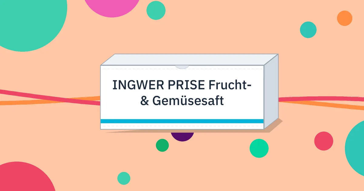Symbolbild: Packung mit der Aufschrift INGWER PRISE Frucht- & Gemüsesaft (PZN 17636363) – Verfügbarkeit und Bezug in Apotheken in Frankfurt am Main