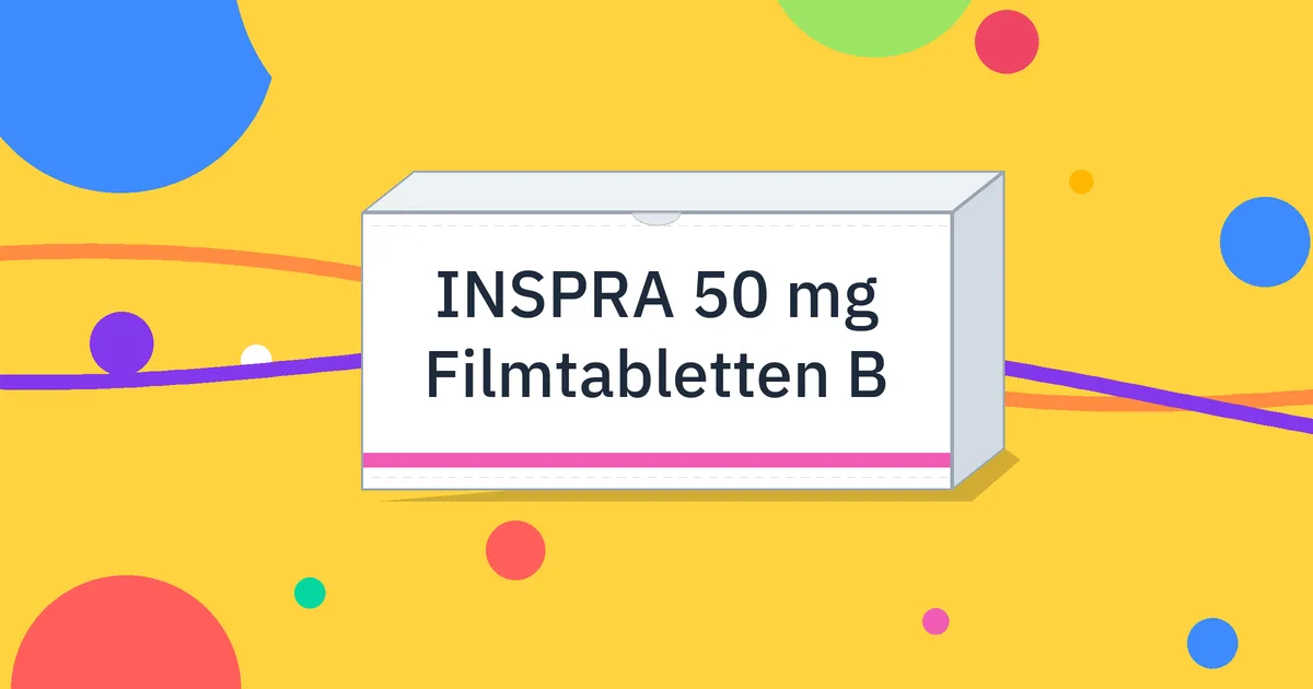 Symbolbild: Packung mit der Aufschrift INSPRA 50 mg Filmtabletten B (PZN 15376797) – Verfügbarkeit und Bezug in Apotheken in Frankfurt am Main