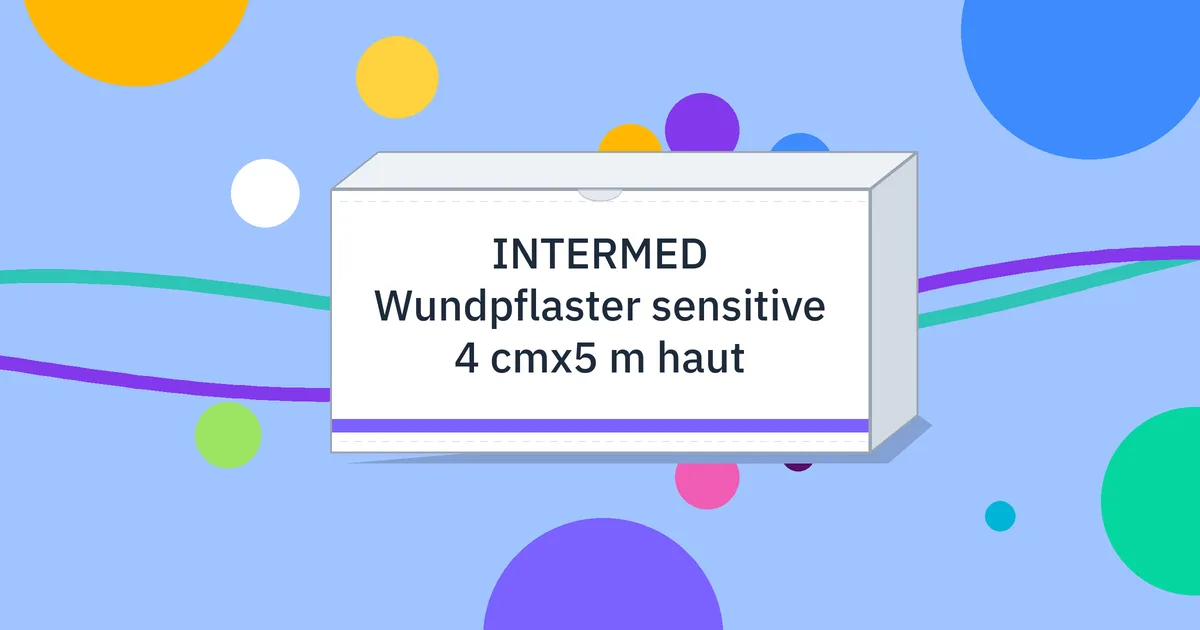 Symbolbild: Packung mit der Aufschrift INTERMED Wundpflaster sensitive 4 cmx5 m haut (PZN 02671046) – Verfügbarkeit und Bezug in Apotheken in Frankfurt am Main