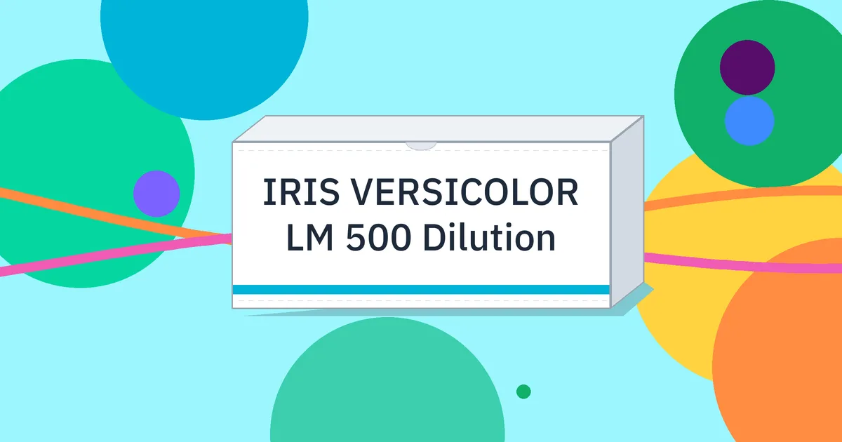 Symbolbild: Packung mit der Aufschrift IRIS VERSICOLOR LM 500 Dilution (PZN 13693625) – Verfügbarkeit und Bezug in Apotheken in Frankfurt am Main