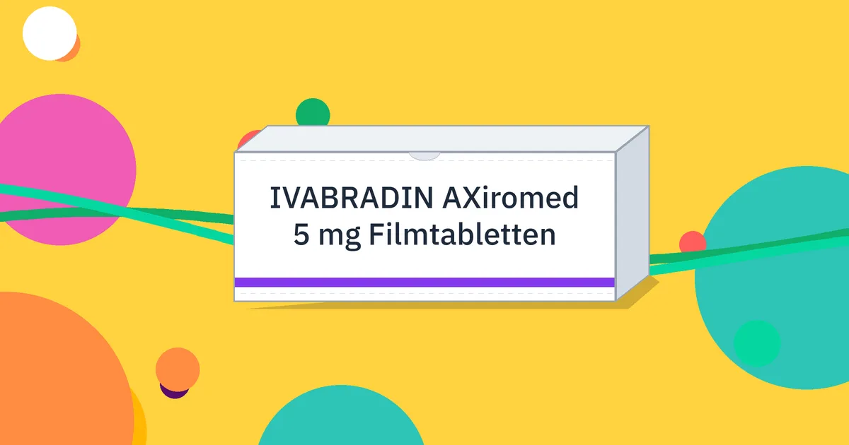 Symbolbild: Packung mit der Aufschrift IVABRADIN AXiromed 5 mg Filmtabletten (PZN 16793184) – Verfügbarkeit und Bezug in Apotheken in Frankfurt am Main