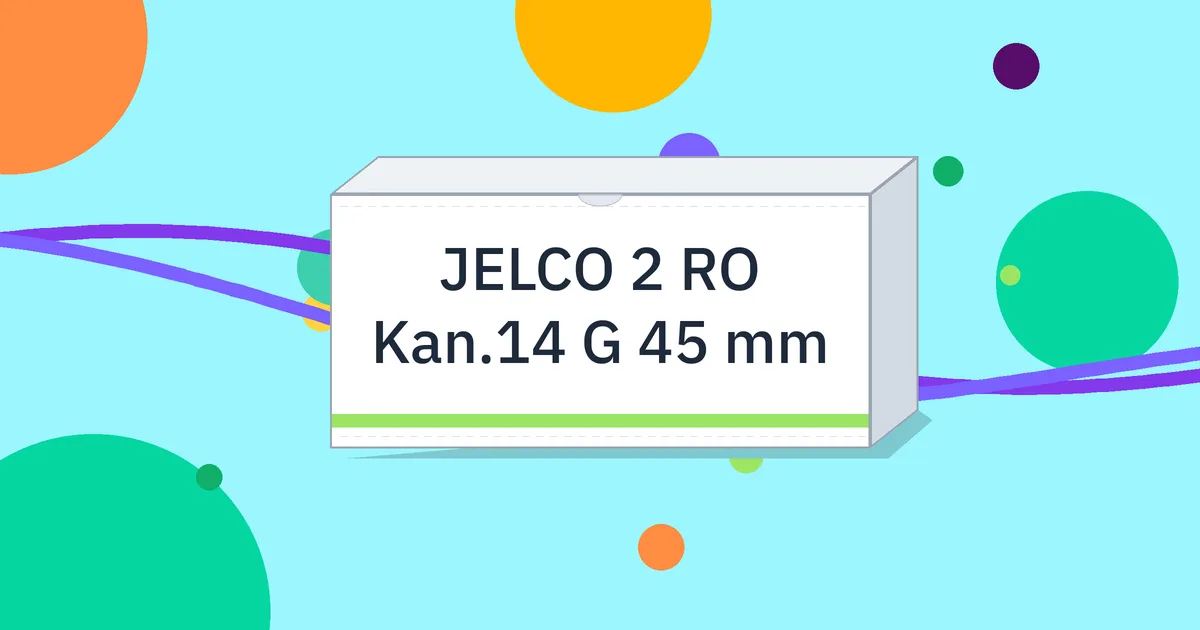 Symbolbild: Packung mit der Aufschrift JELCO 2 RO Kan.14 G 45 mm (PZN 00931477) – Verfügbarkeit und Bezug in Apotheken in Frankfurt am Main