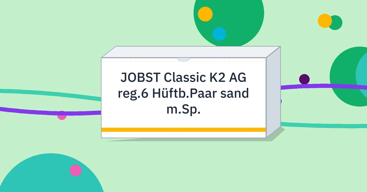 Symbolbild: Packung mit der Aufschrift JOBST Classic K2 AG reg.6 Hüftb.Paar sand m.Sp. (PZN 13066526) – Verfügbarkeit und Bezug in Apotheken in Frankfurt am Main