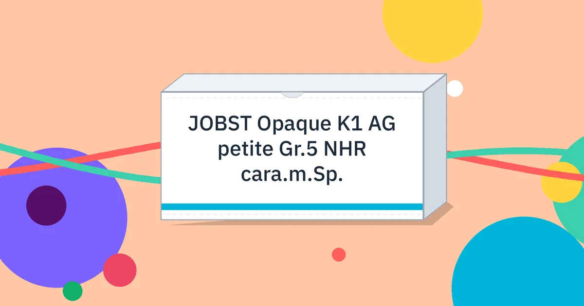 Symbolbild: Packung mit der Aufschrift JOBST Opaque K1 AG petite Gr.5 NHR cara.m.Sp. (PZN 13084369) – Verfügbarkeit und Bezug in Apotheken in Frankfurt am Main