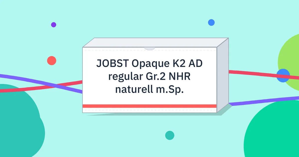 Symbolbild: Packung mit der Aufschrift JOBST Opaque K2 AD regular Gr.2 NHR naturell m.Sp. (PZN 13110552) – Verfügbarkeit und Bezug in Apotheken in Frankfurt am Main