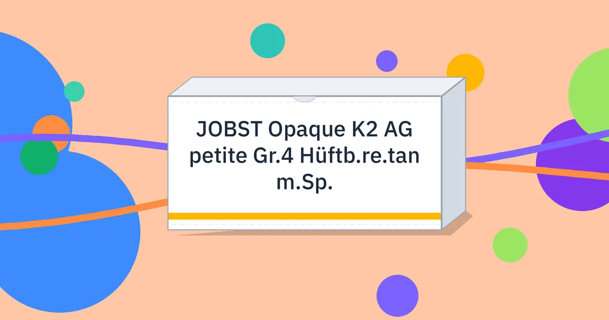 Symbolbild: Packung mit der Aufschrift JOBST Opaque K2 AG petite Gr.4 Hüftb.re.tan m.Sp. (PZN 16288316) – Verfügbarkeit und Bezug in Apotheken in Frankfurt am Main