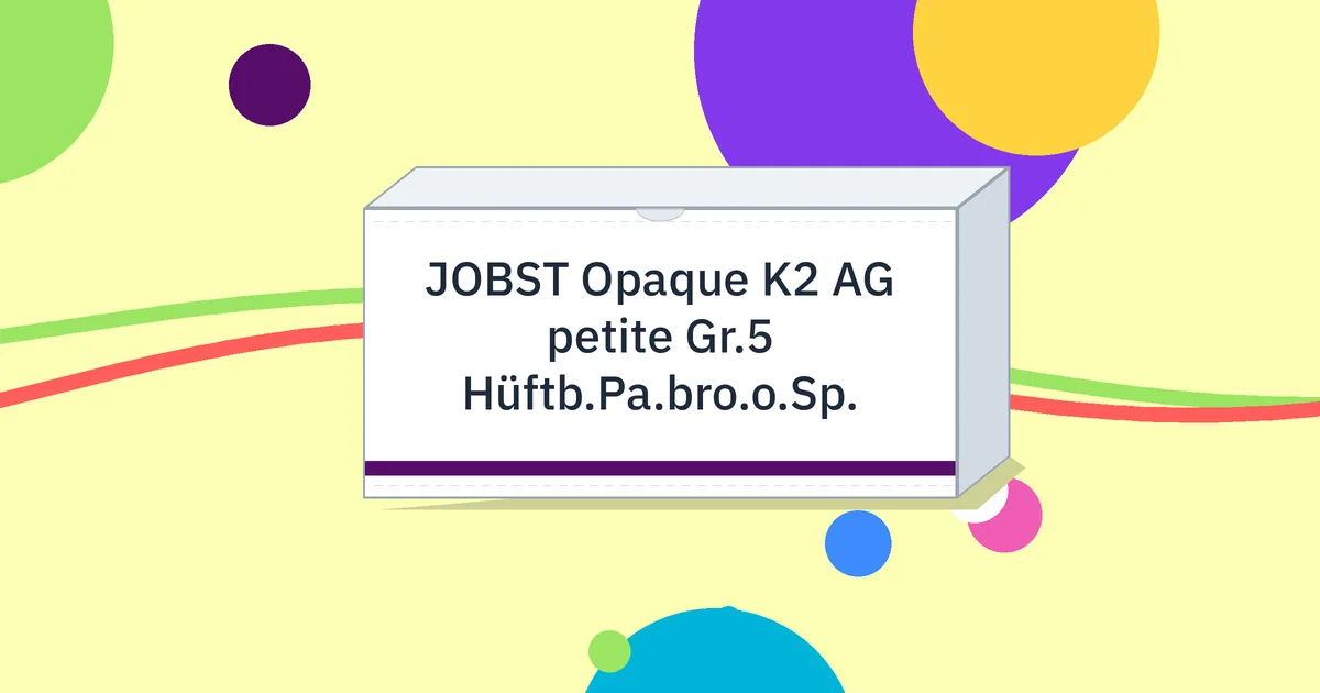Symbolbild: Packung mit der Aufschrift JOBST Opaque K2 AG petite Gr.5 Hüftb.Pa.bro.o.Sp. (PZN 13114550) – Verfügbarkeit und Bezug in Apotheken in Frankfurt am Main