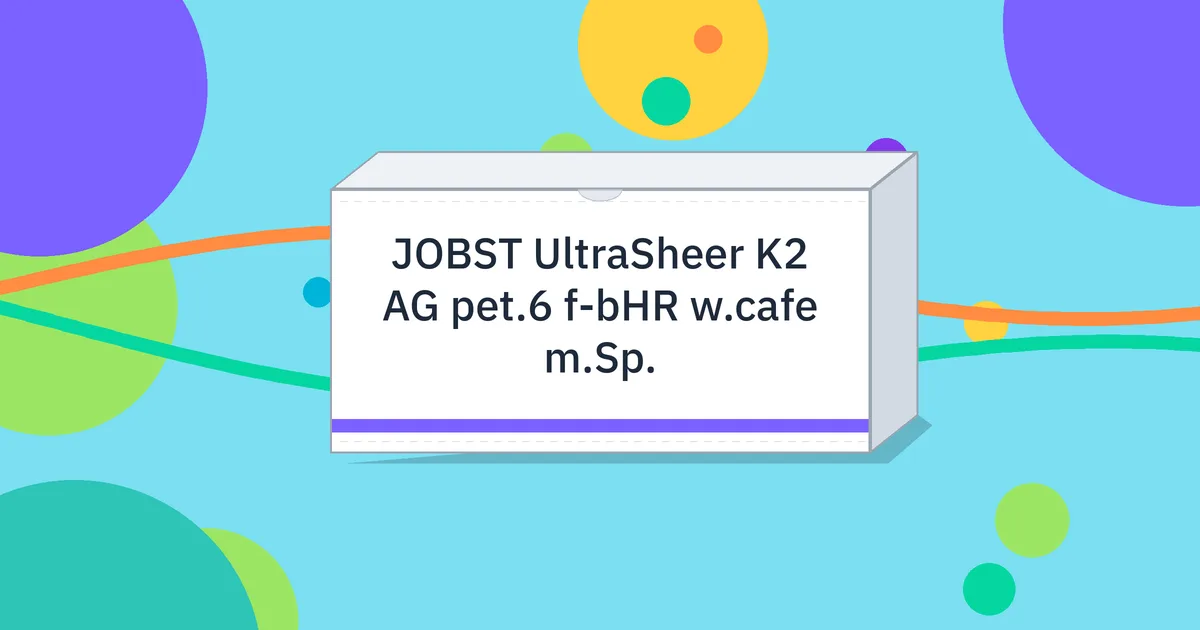 Symbolbild: Packung mit der Aufschrift JOBST UltraSheer K2 AG pet.6 f-bHR w.cafe m.Sp. (PZN 13162158) – Verfügbarkeit und Bezug in Apotheken in Frankfurt am Main