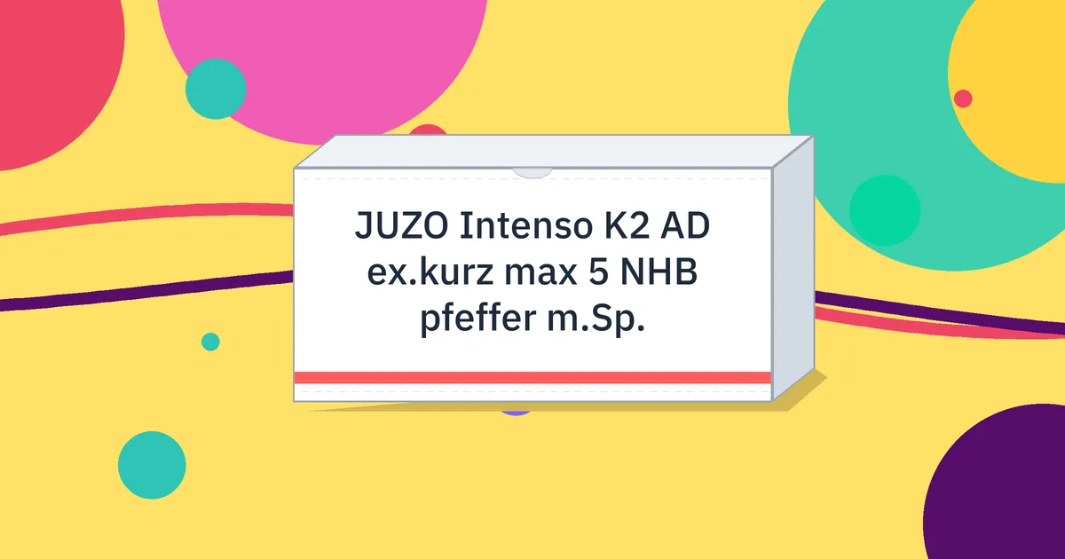 Symbolbild: Packung mit der Aufschrift JUZO Intenso K2 AD ex.kurz max 5 NHB pfeffer m.Sp. (PZN 18610242) – Verfügbarkeit und Bezug in Apotheken in Frankfurt am Main