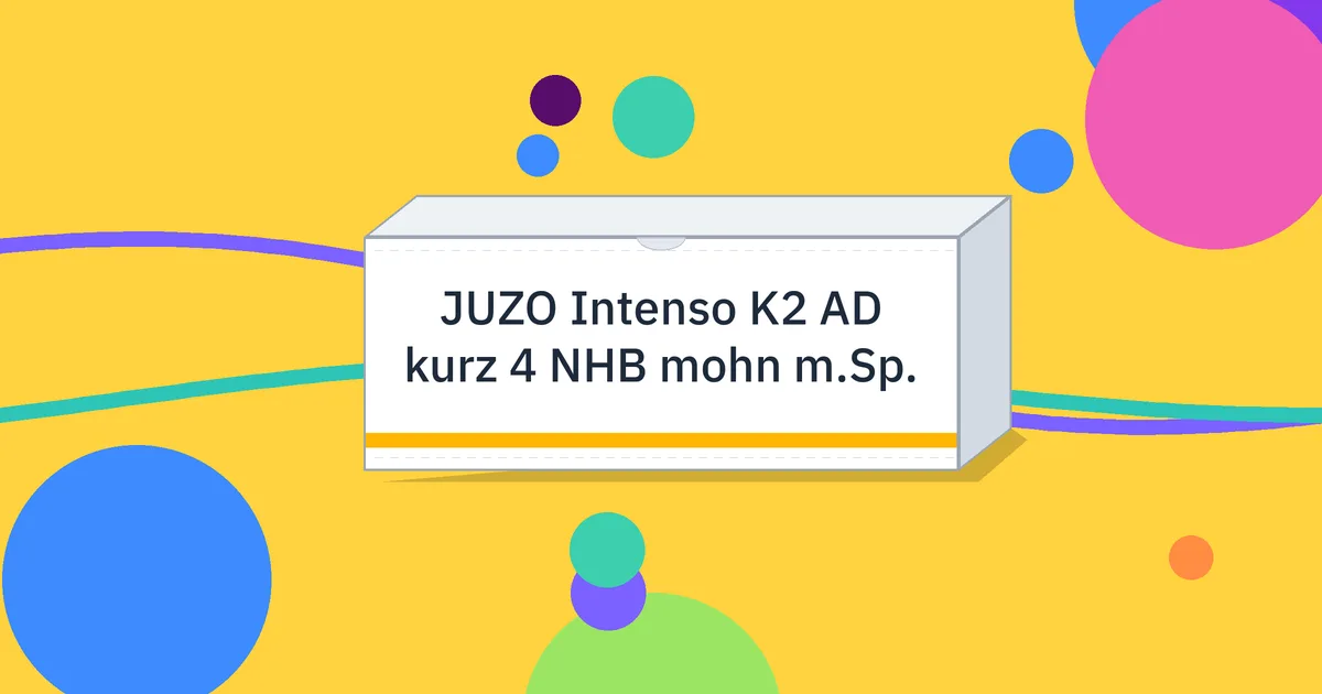 Symbolbild: Packung mit der Aufschrift JUZO Intenso K2 AD kurz 4 NHB mohn m.Sp. (PZN 18611193) – Verfügbarkeit und Bezug in Apotheken in Frankfurt am Main