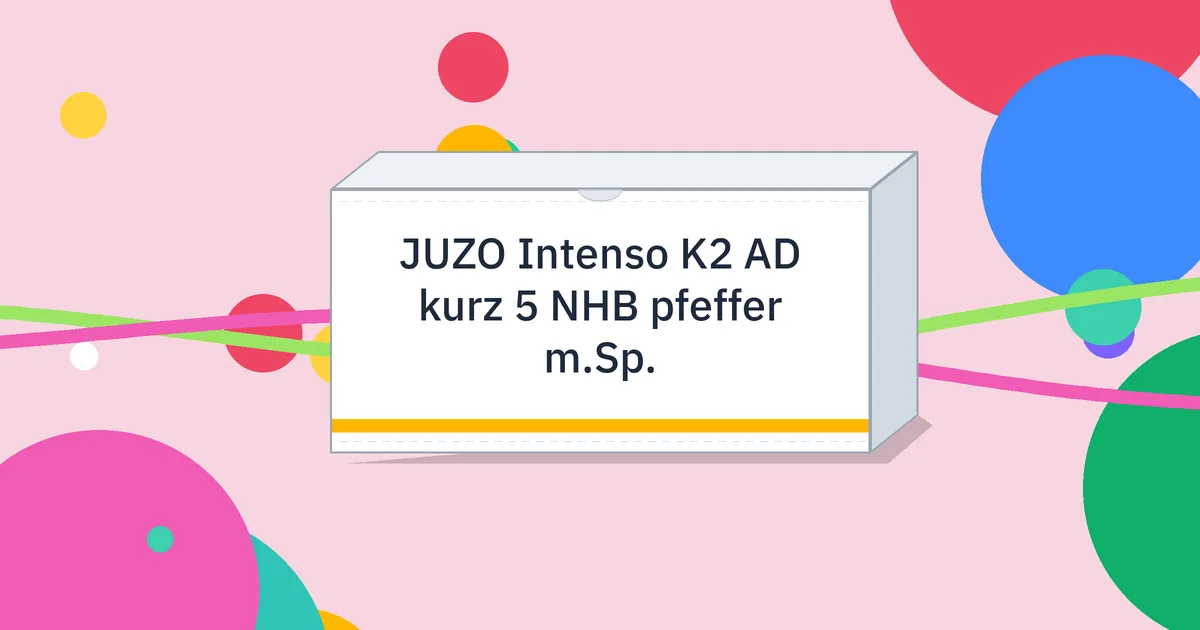 Symbolbild: Packung mit der Aufschrift JUZO Intenso K2 AD kurz 5 NHB pfeffer m.Sp. (PZN 18610845) – Verfügbarkeit und Bezug in Apotheken in Frankfurt am Main