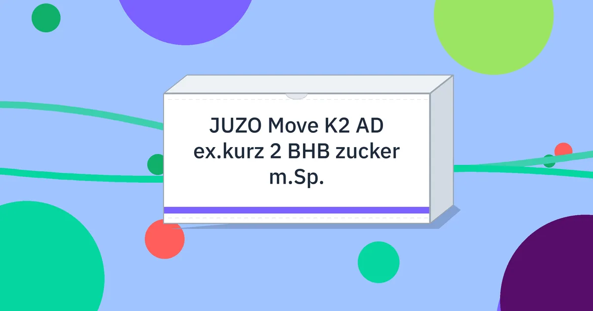 Symbolbild: Packung mit der Aufschrift JUZO Move K2 AD ex.kurz 2 BHB zucker m.Sp. (PZN 18510173) – Verfügbarkeit und Bezug in Apotheken in Frankfurt am Main