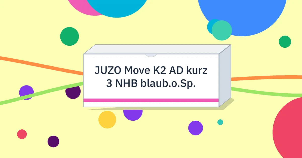 Symbolbild: Packung mit der Aufschrift JUZO Move K2 AD kurz 3 NHB blaub.o.Sp. (PZN 18541067) – Verfügbarkeit und Bezug in Apotheken in Frankfurt am Main