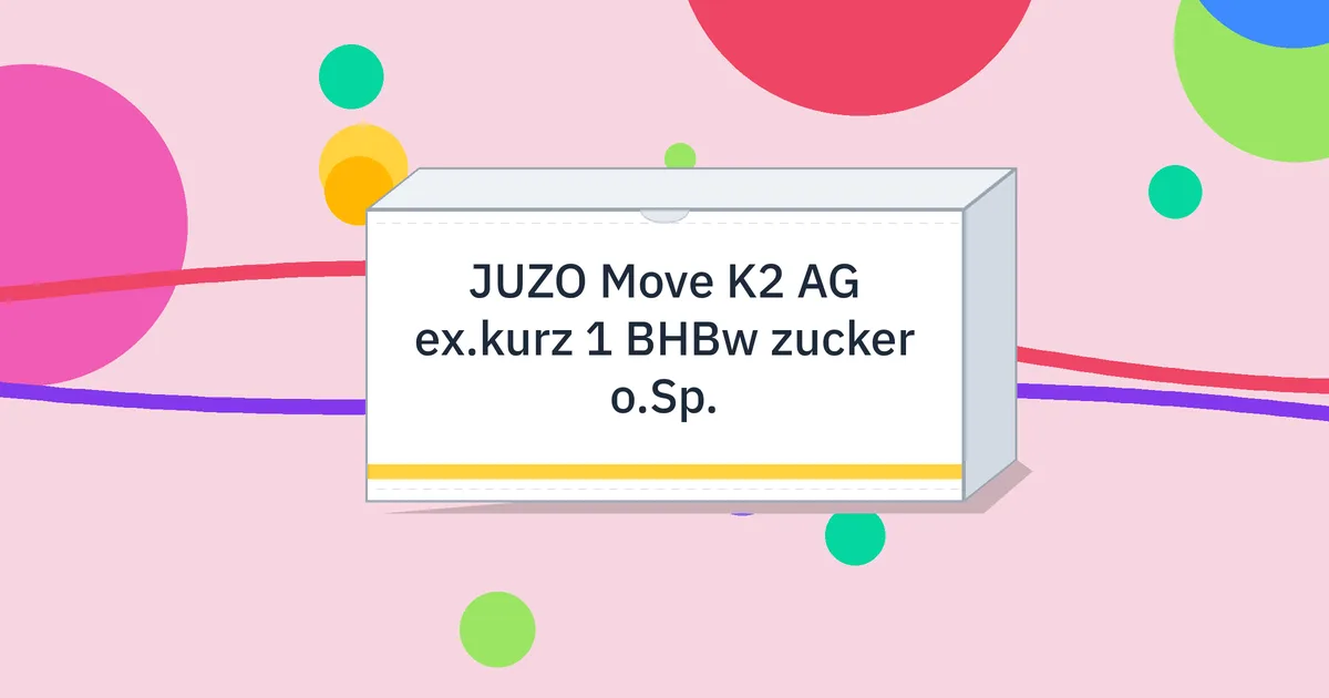 Symbolbild: Packung mit der Aufschrift JUZO Move K2 AG ex.kurz 1 BHBw zucker o.Sp. (PZN 18534179) – Verfügbarkeit und Bezug in Apotheken in Frankfurt am Main