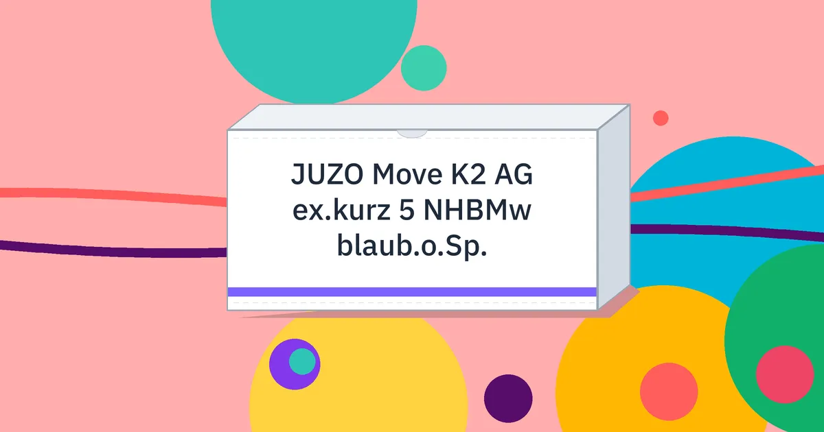 Symbolbild: Packung mit der Aufschrift JUZO Move K2 AG ex.kurz 5 NHBMw blaub.o.Sp. (PZN 18565056) – Verfügbarkeit und Bezug in Apotheken in Frankfurt am Main