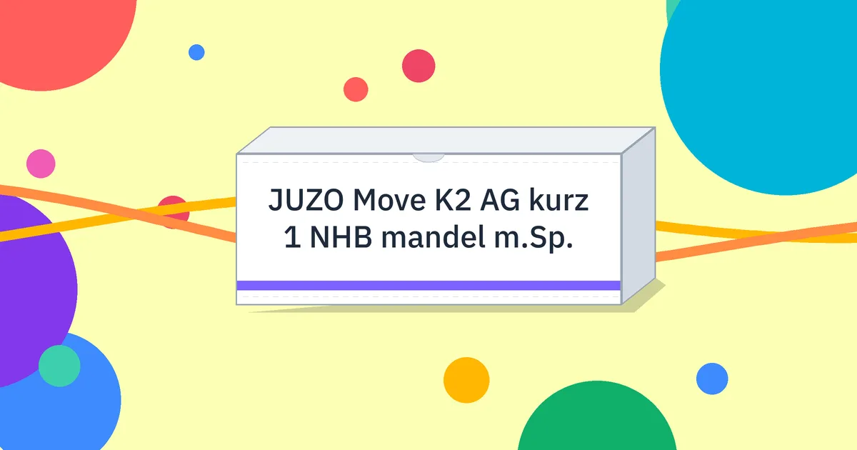 Symbolbild: Packung mit der Aufschrift JUZO Move K2 AG kurz 1 NHB mandel m.Sp. (PZN 16637165) – Verfügbarkeit und Bezug in Apotheken in Frankfurt am Main