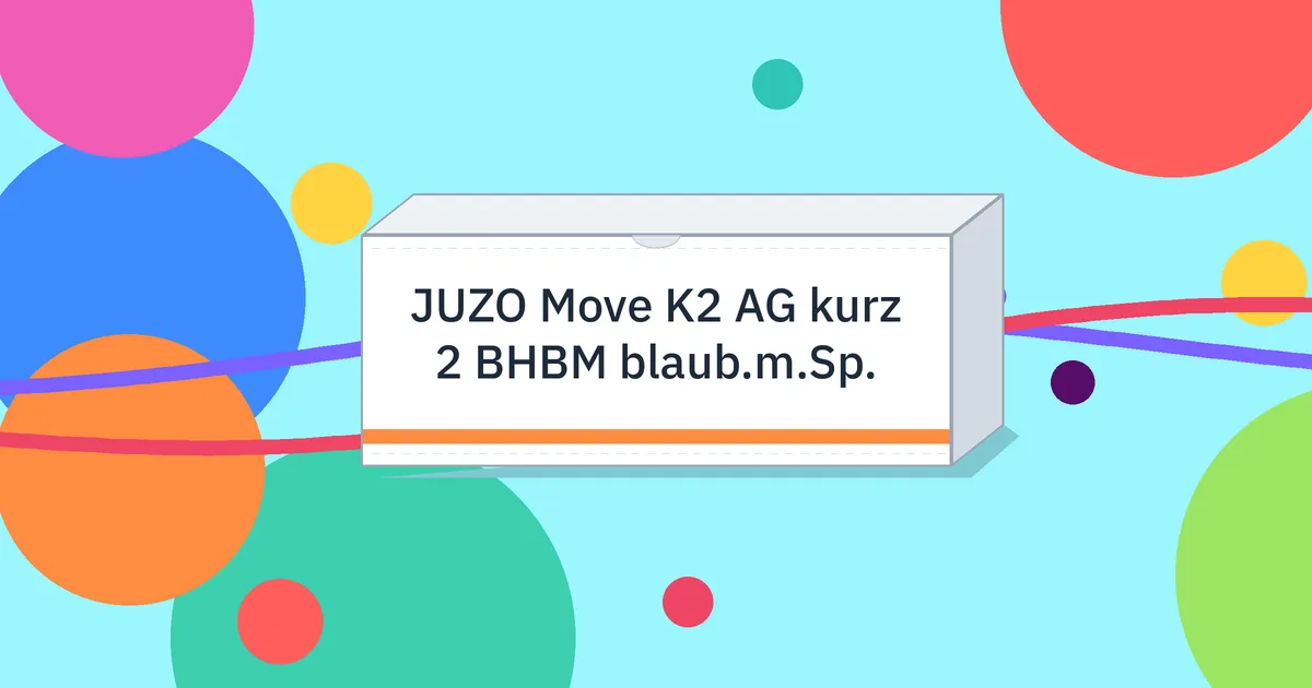Symbolbild: Packung mit der Aufschrift JUZO Move K2 AG kurz 2 BHBM blaub.m.Sp. (PZN 18560159) – Verfügbarkeit und Bezug in Apotheken in Frankfurt am Main